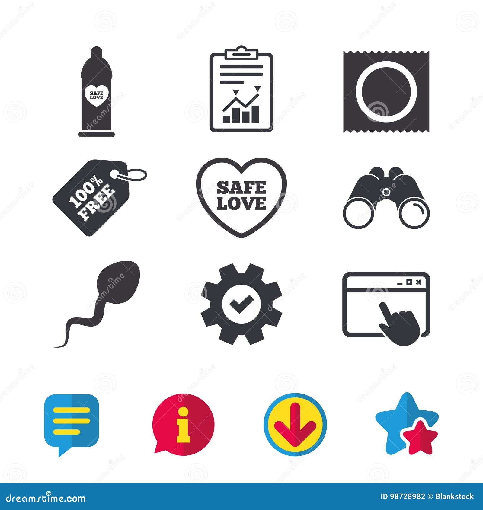 Safe Sex Love Icons Condom In Package Symbols Stock Vector
