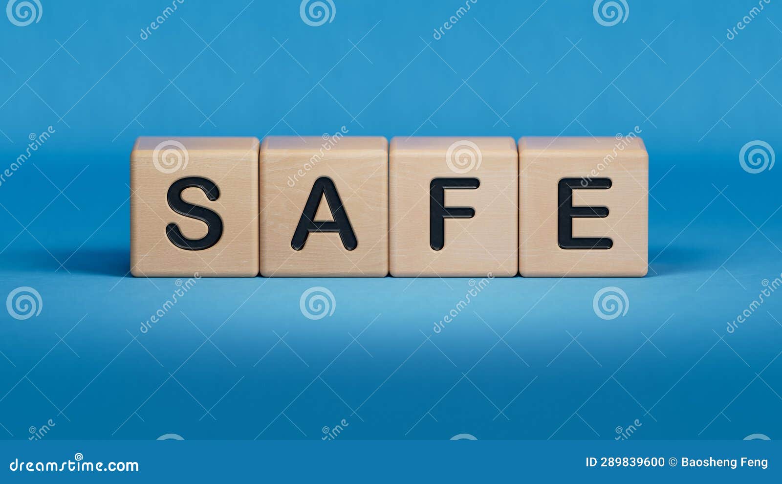 SAFE Text on Wooden Cubes.3D Rendering on Blue Background Stock ...