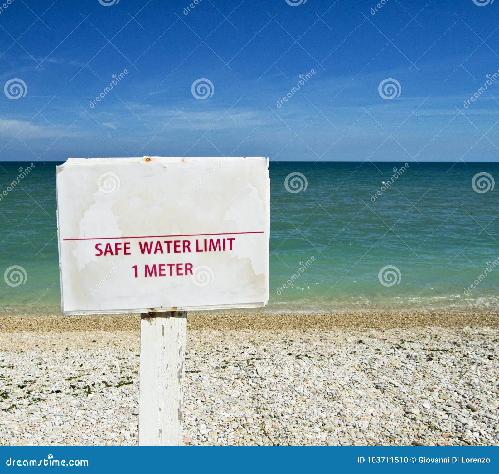Safe Water Limit 1 Meter Advice on a Beach. for Graphical Concept Stock ...
