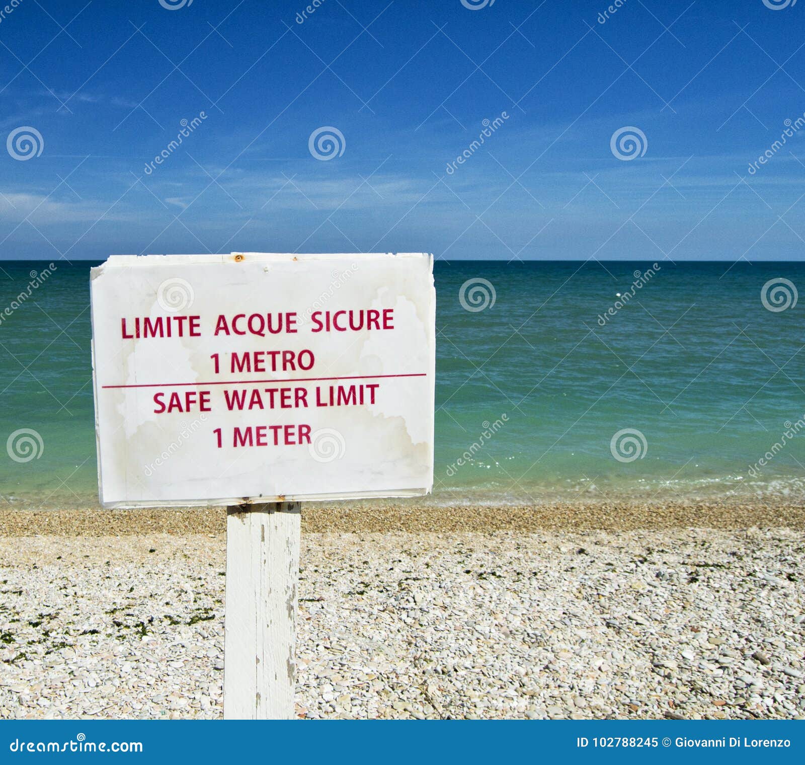 Safe Water Limit 1 Meter Advice on a Beach. for Graphical Concept Stock ...