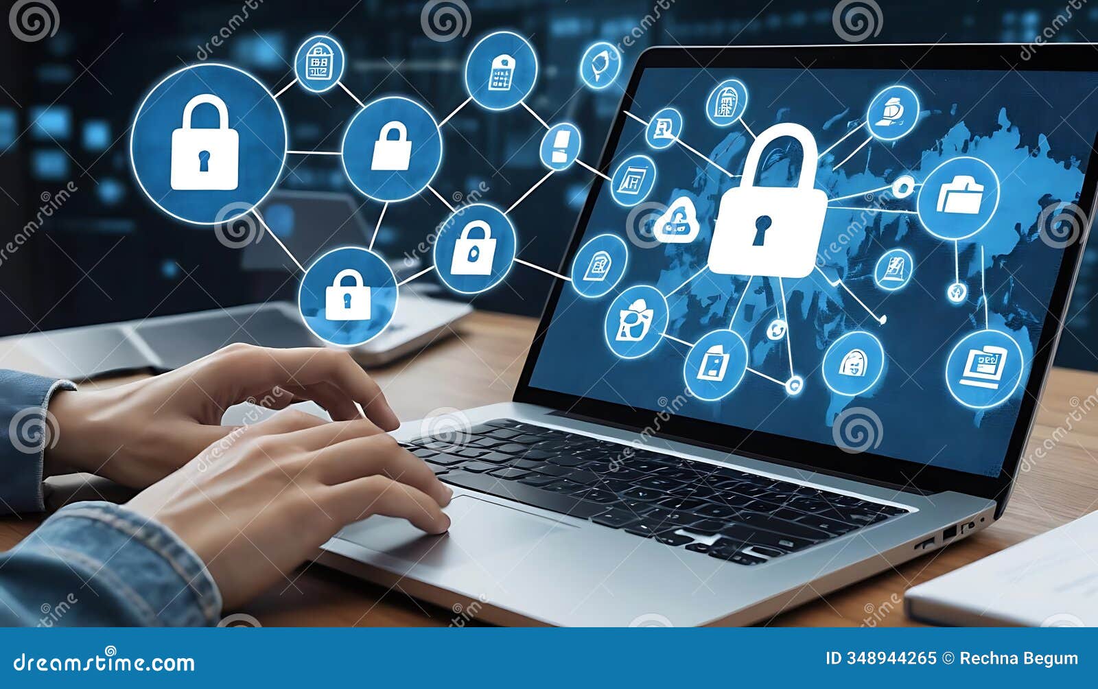 Safeguarding Information: Laptop With Security Icons Royalty-Free Stock ...