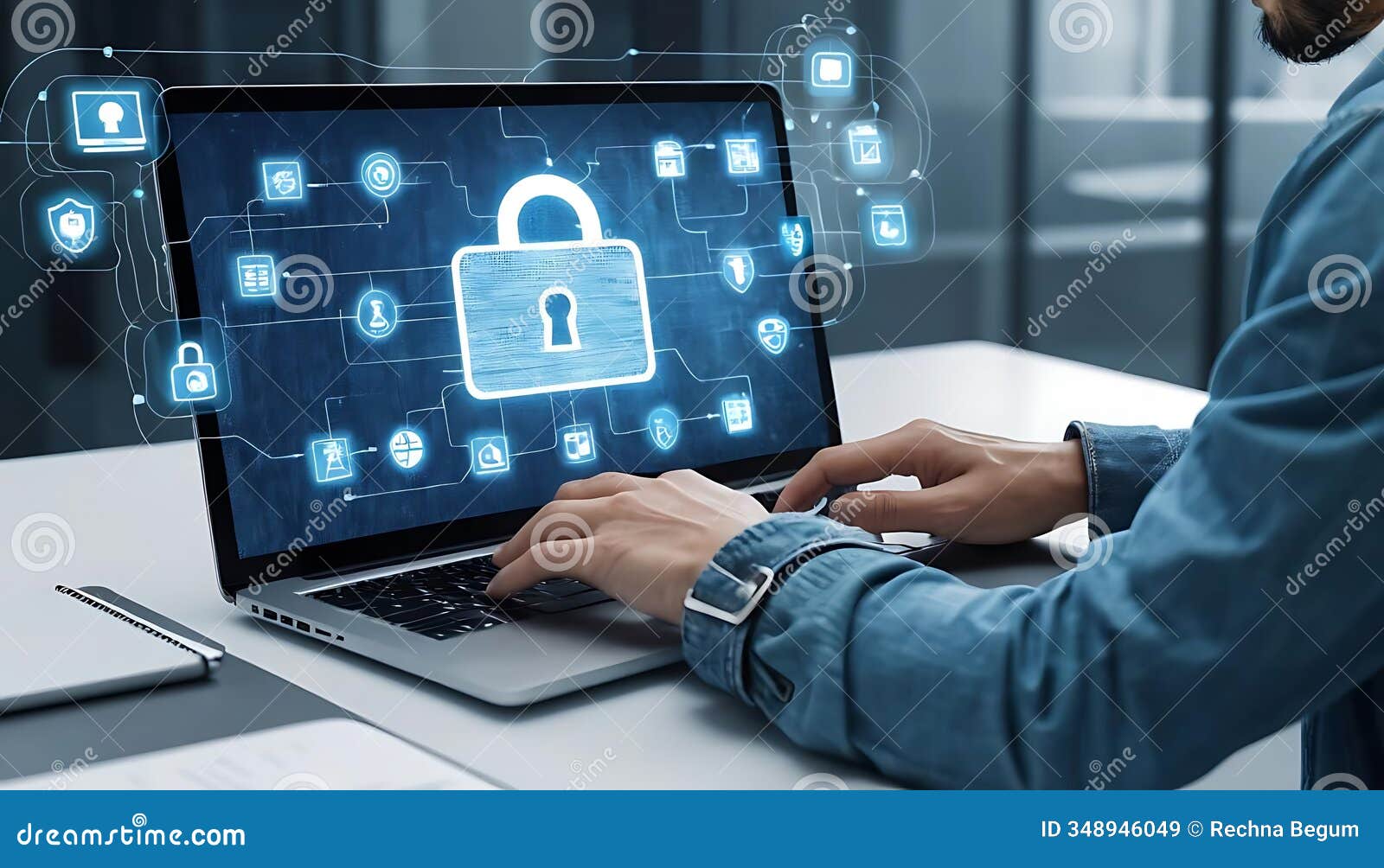 Safeguarding Information: Laptop With Security Icons Royalty-Free Stock ...