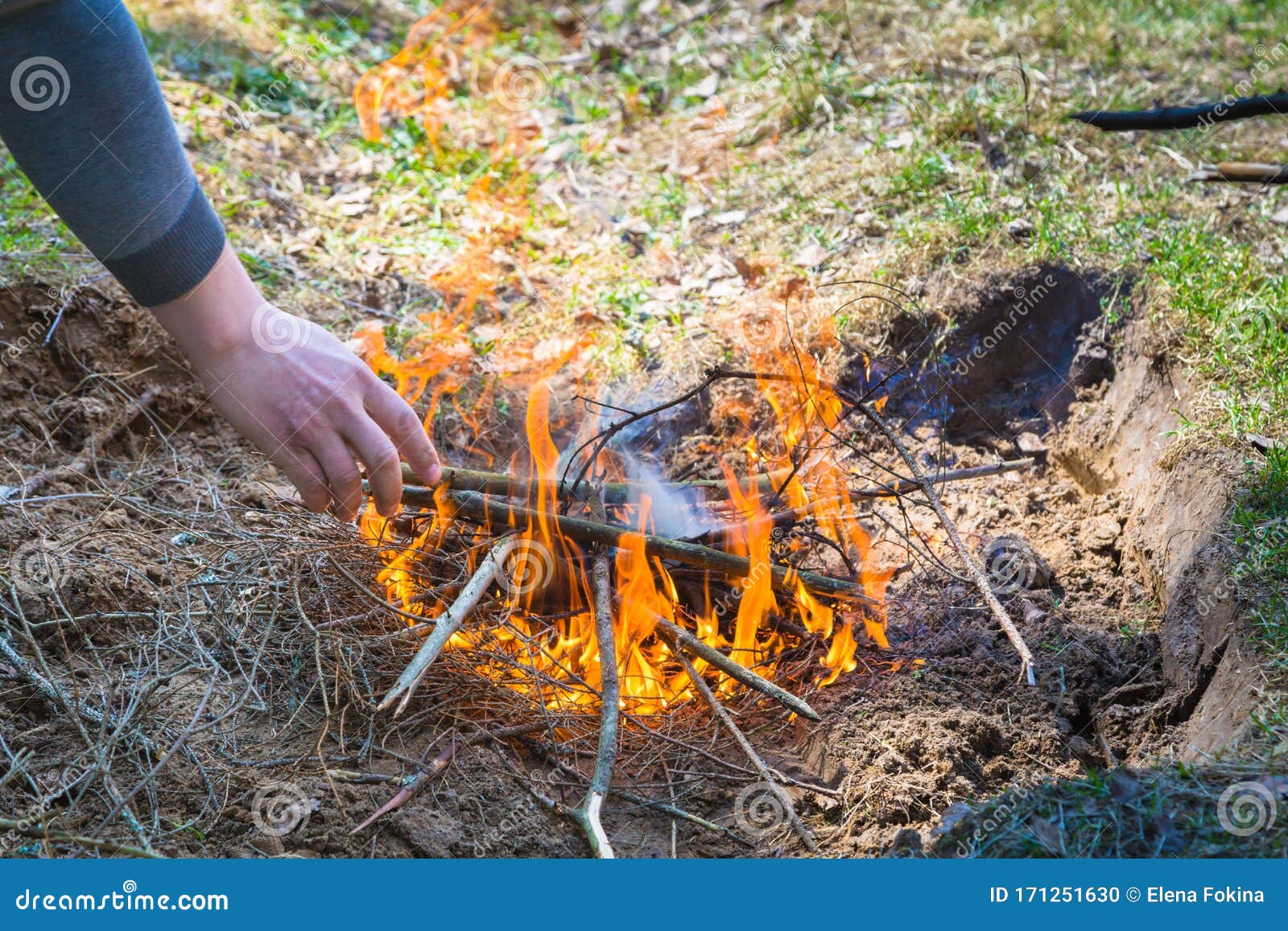 Safely Lighting a Fire in the Forest Countryside Stock Photo - Image of ...
