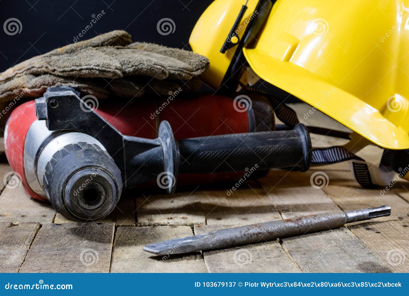 Safety Accessories and Impact Hammer. Accessories for a Builder Stock ...