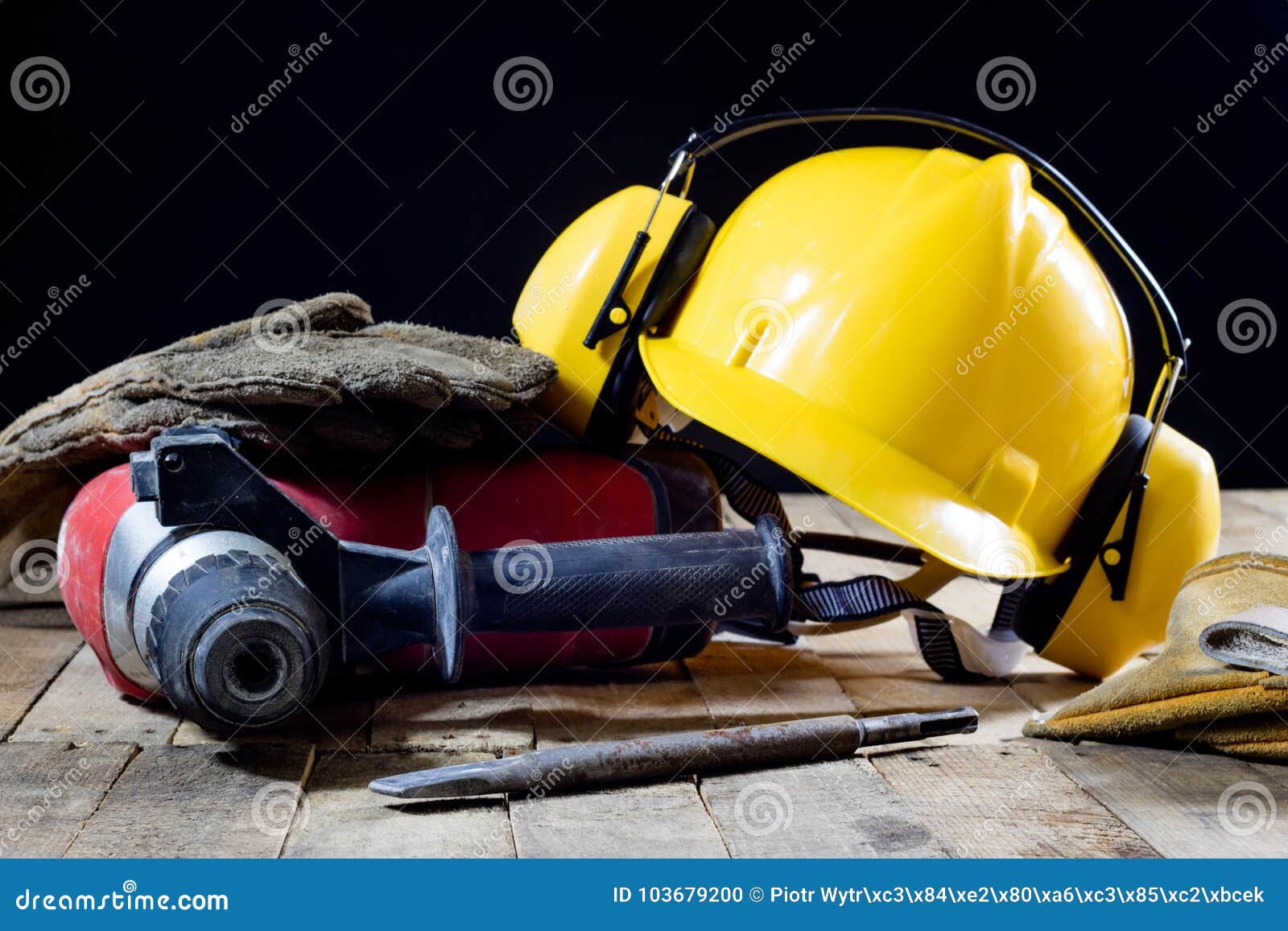 Safety Accessories and Impact Hammer. Accessories for a Builder Stock ...