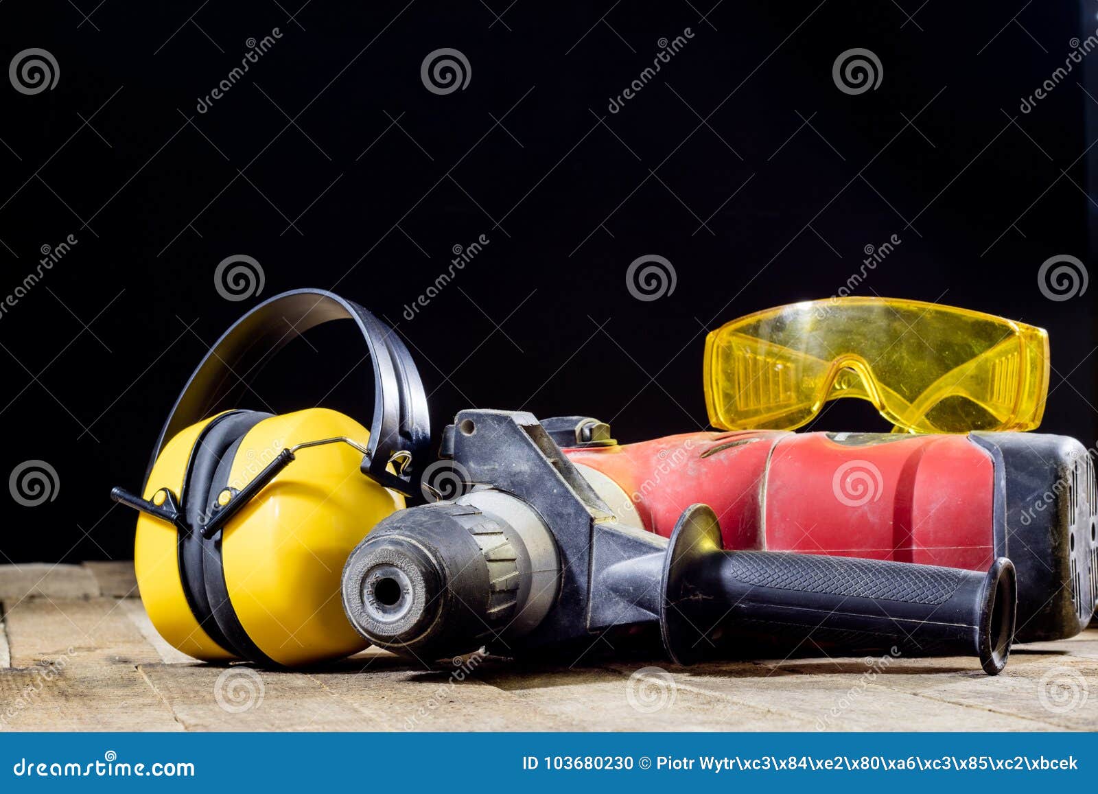 Safety Accessories and Impact Hammer. Accessories for a Builder Stock ...