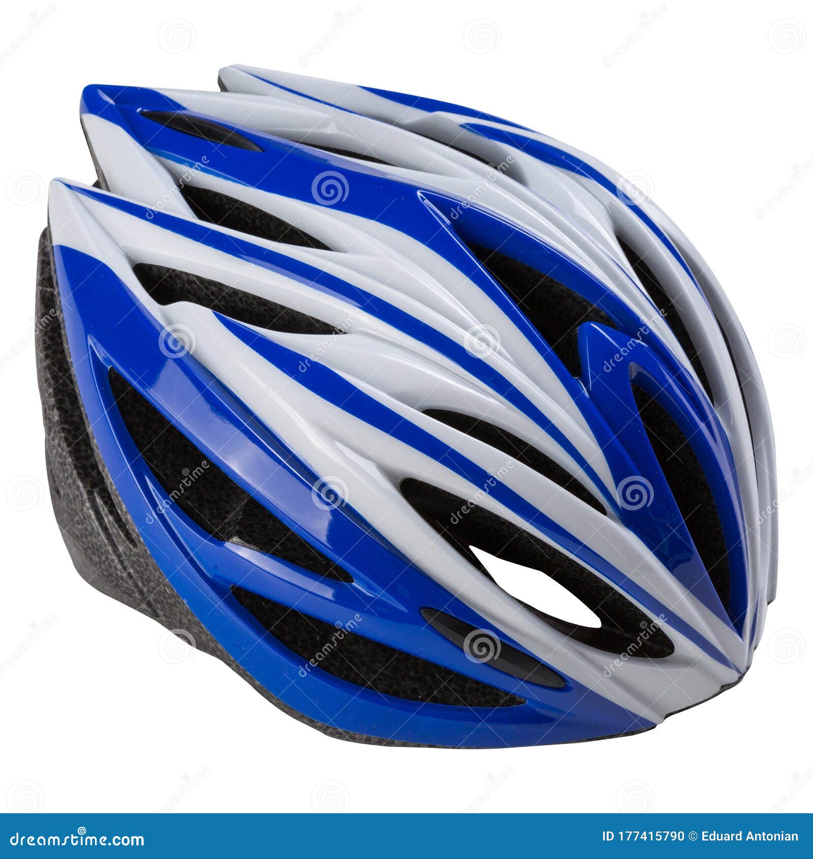 Safety Bicycle Helmet, Color Combination, Blue with White, on a White ...