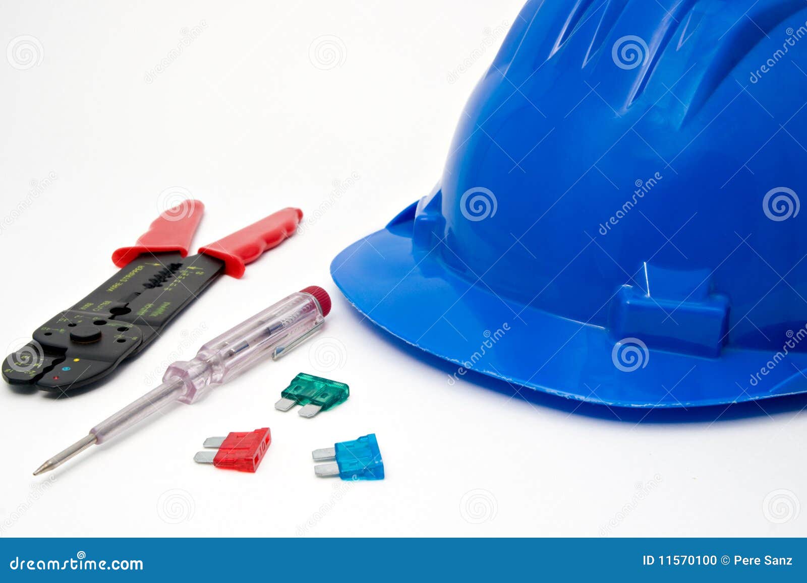 Safety Blue Helmet and Tools Stock Photo - Image of safety, fuse: 11570100