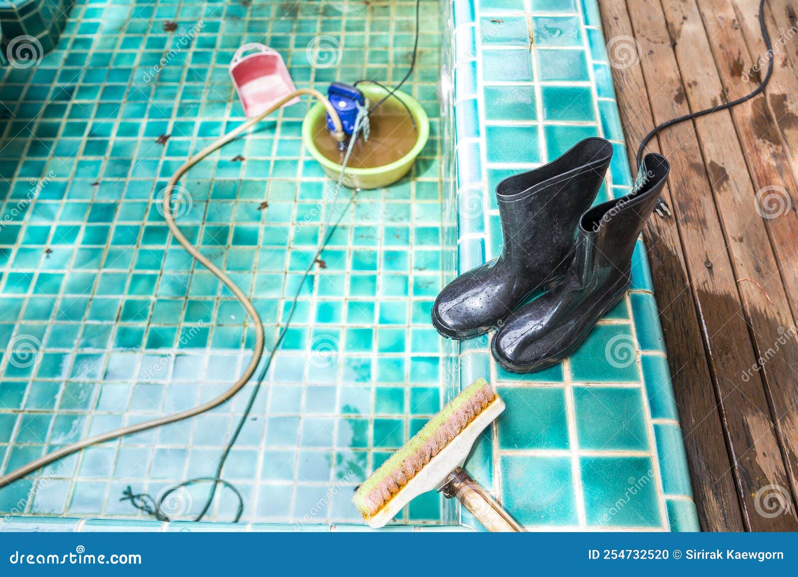 Safety Boot on Swimming Pool with Cleaning Tool Stock Photo - Image of ...