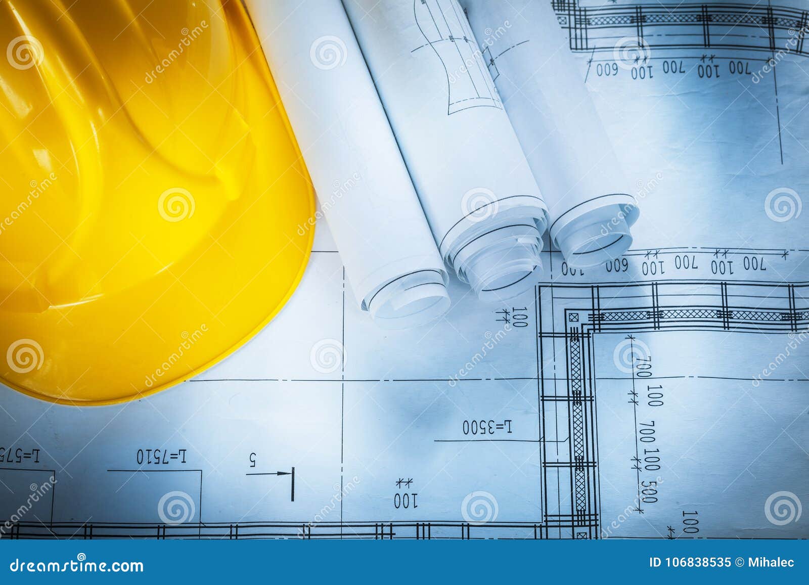 Safety Cap Construction Plans on Blueprint Stock Image - Image of ...