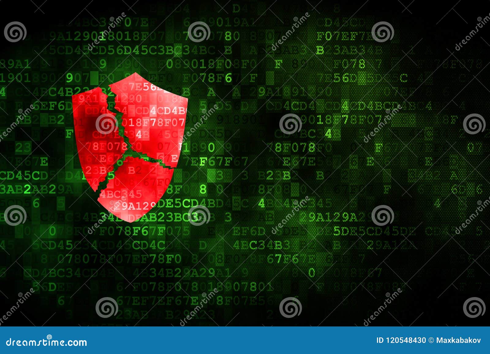 Safety Concept: Broken Shield on Digital Background Stock Illustration ...