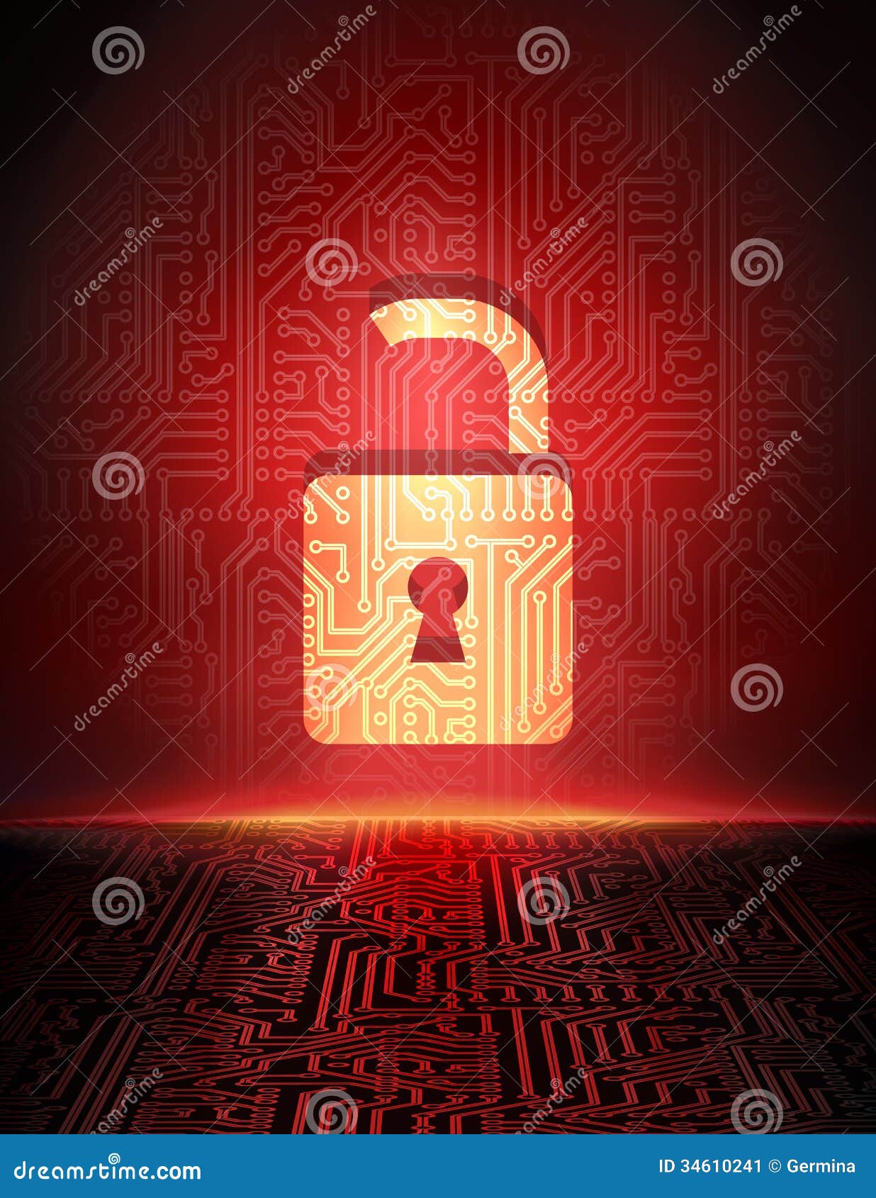 Safety Concept: Opened Padlock in Cyber Space. Stock Vector ...