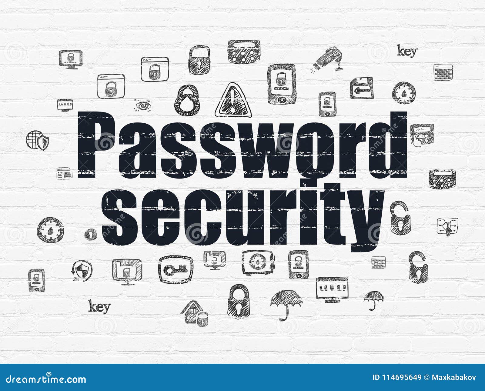 Safety Concept: Password Security on Wall Background Stock Illustration ...
