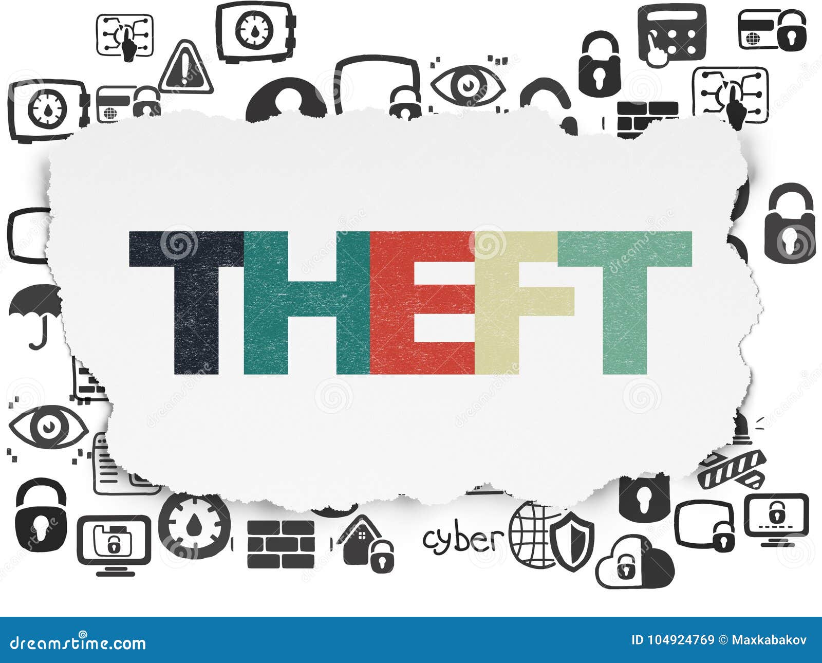 Safety Concept: Theft on Torn Paper Background Stock Illustration ...