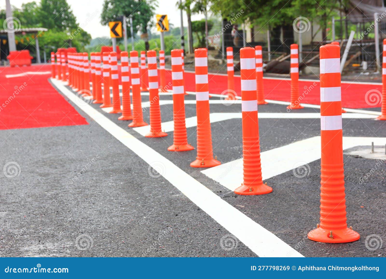 Safety Delineator with White Stripe on Plastic Pole. Traffic Safety ...