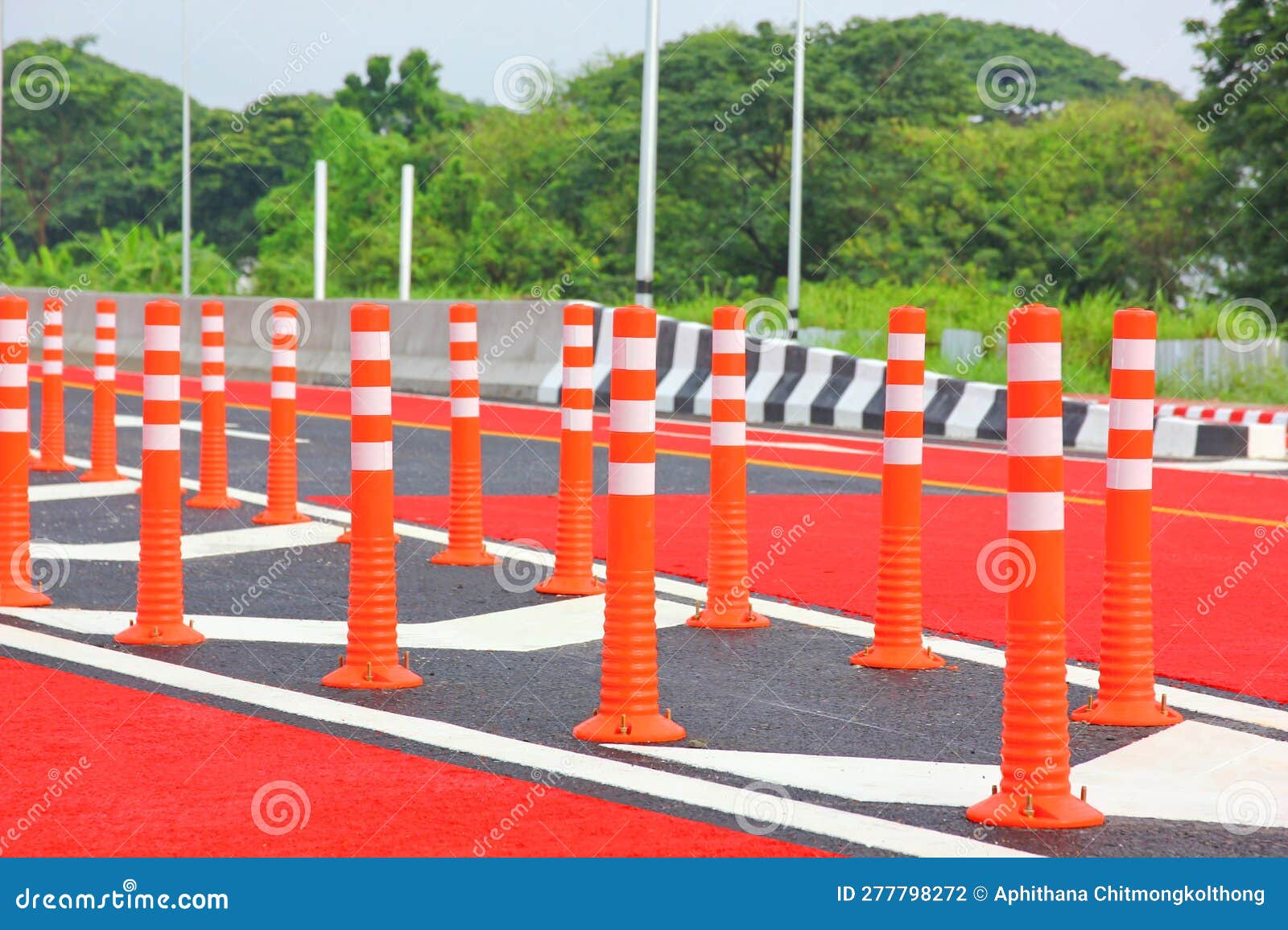 Safety Delineator with White Stripe on Plastic Pole. Traffic Safety ...