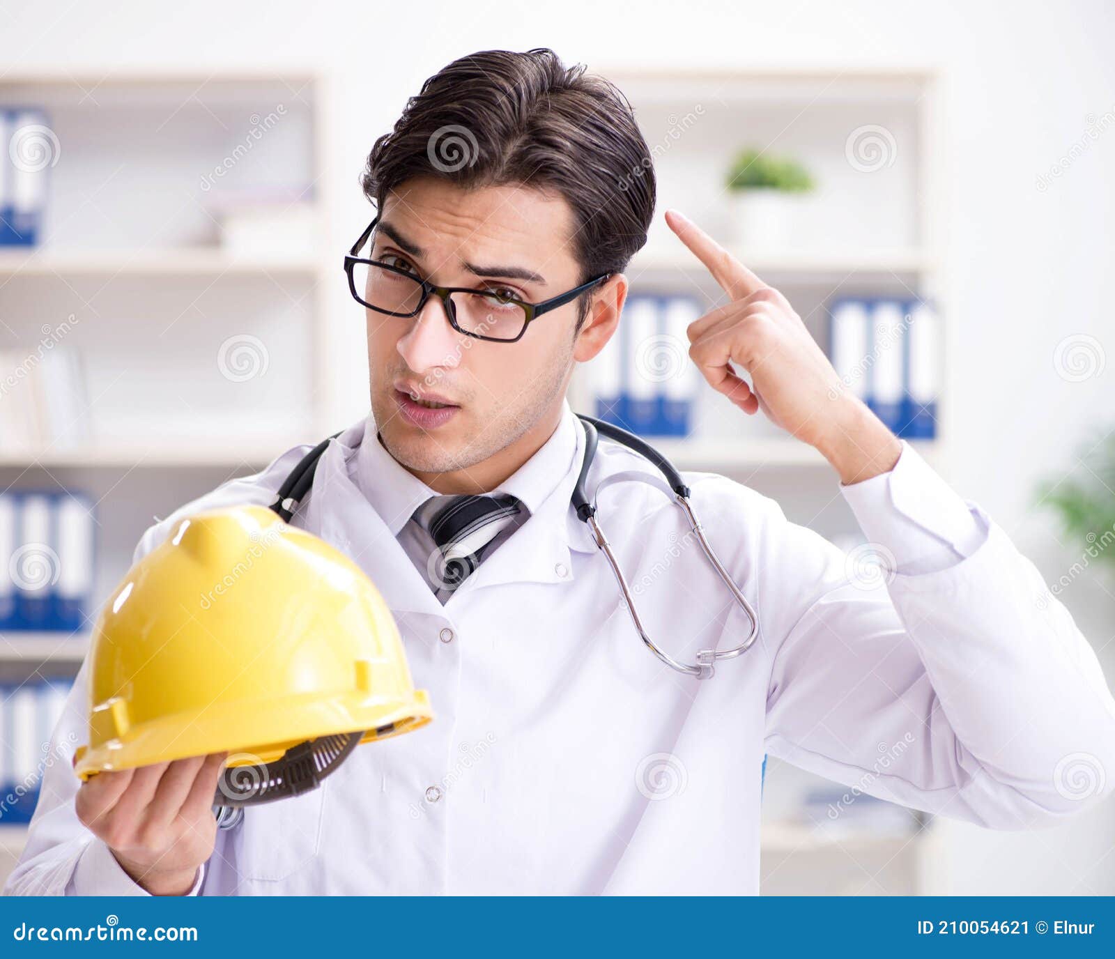 Safety Doctor Advising about Wearing Hard Hat Stock Image - Image of ...