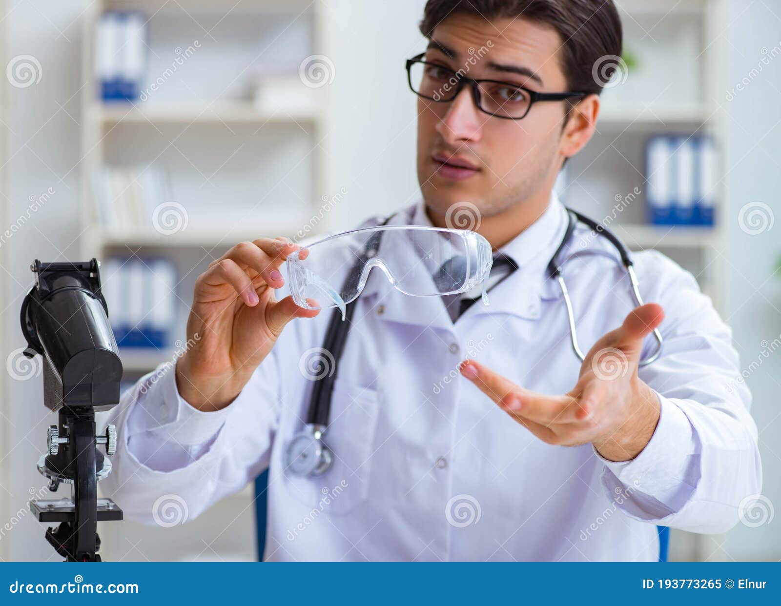 Safety Doctor Advising about Wearing Protective Goggles Stock Image ...