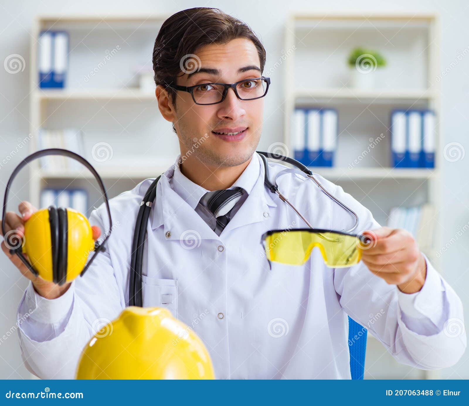 Safety Doctor Advising about Wearing Protective Goggles Stock Photo ...