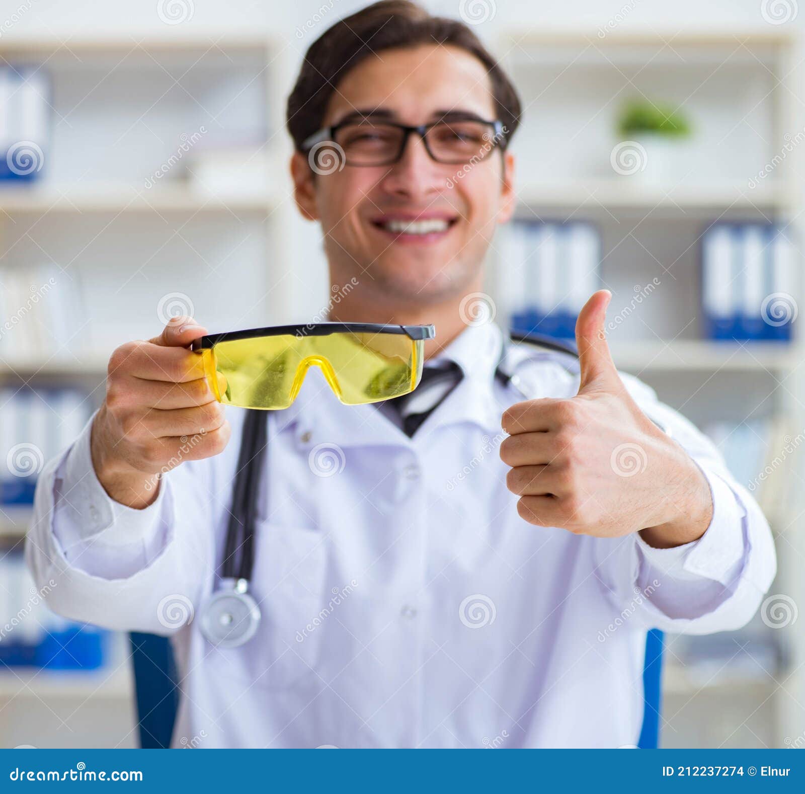 Safety Doctor Advising about Wearing Protective Goggles Stock Photo ...