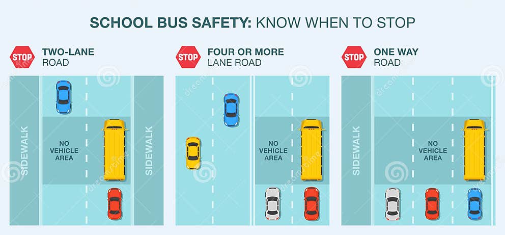 Safety Driving Rules and Tips. School Bus Stop Rules Stock Vector ...