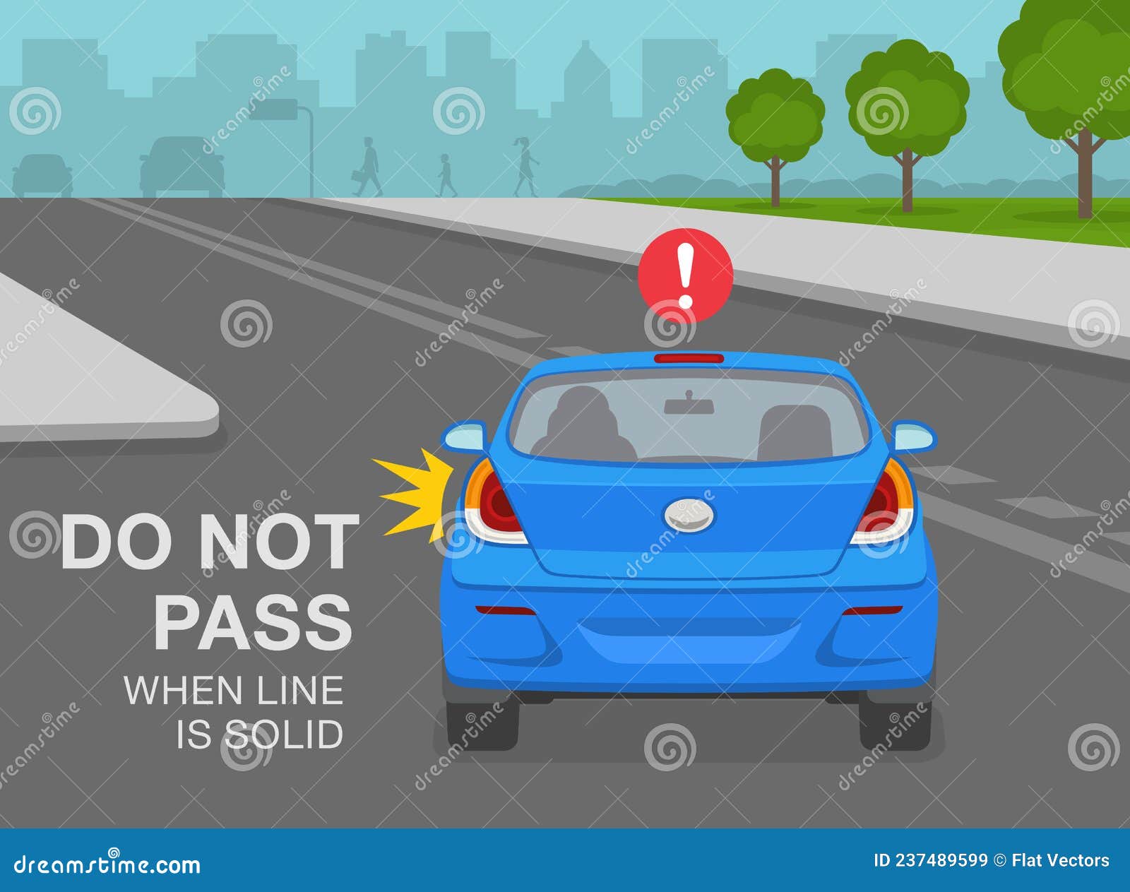 Safety Driving Rules. Use of Street Lines. Sedan Car is Passing One ...