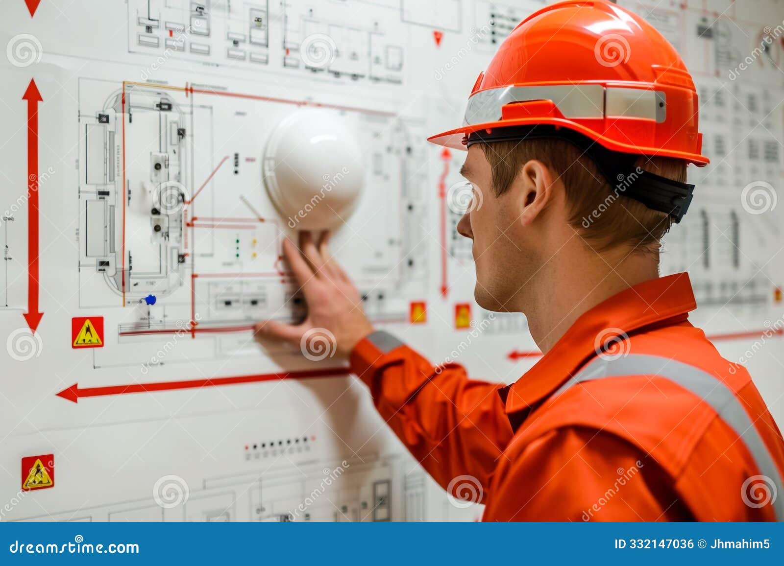 Safety Engineer with Fire Alarm System Blueprint Planning Secure ...