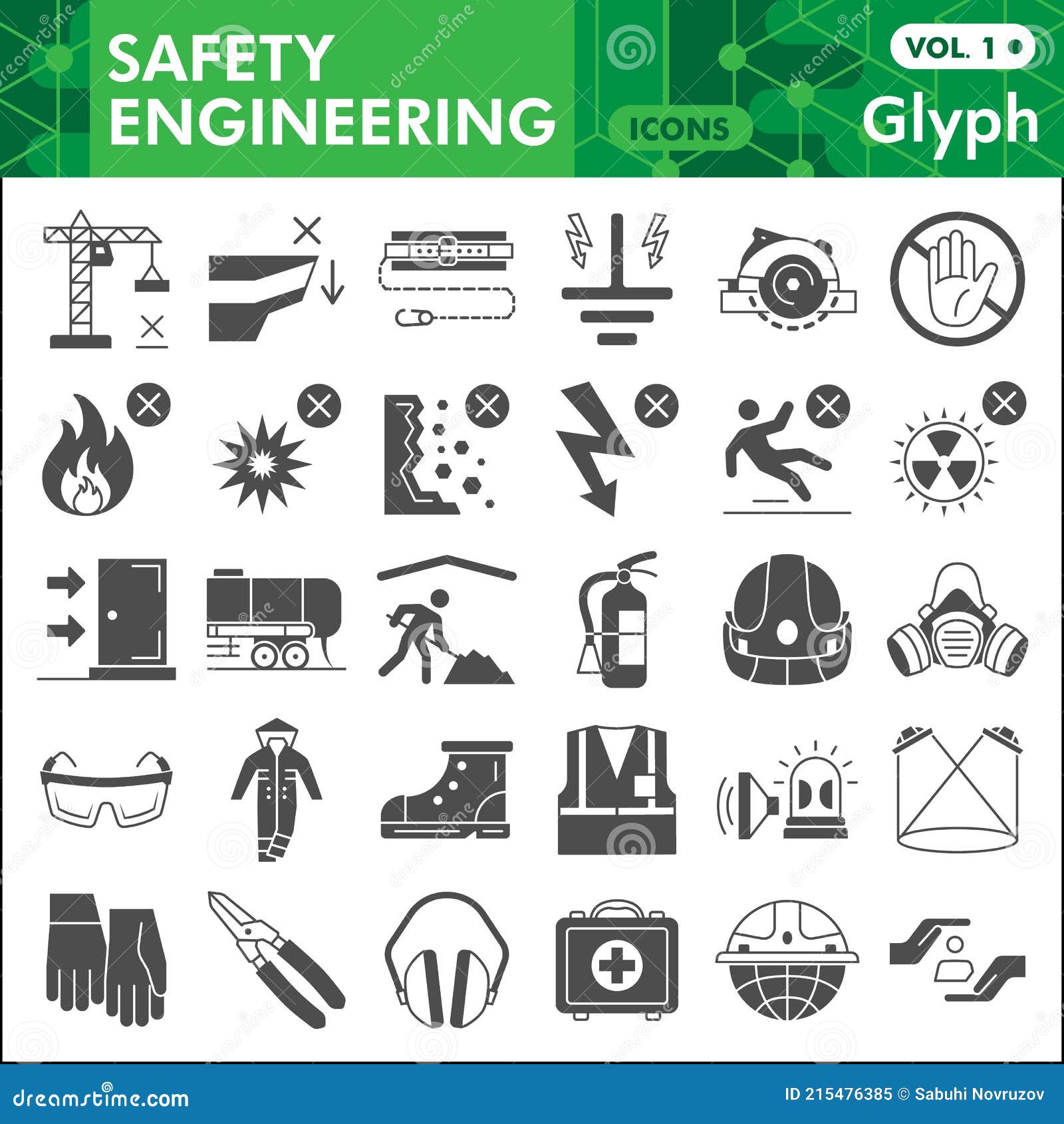 Safety Engineering Solid Icon Set, Industry Symbols Collection or ...