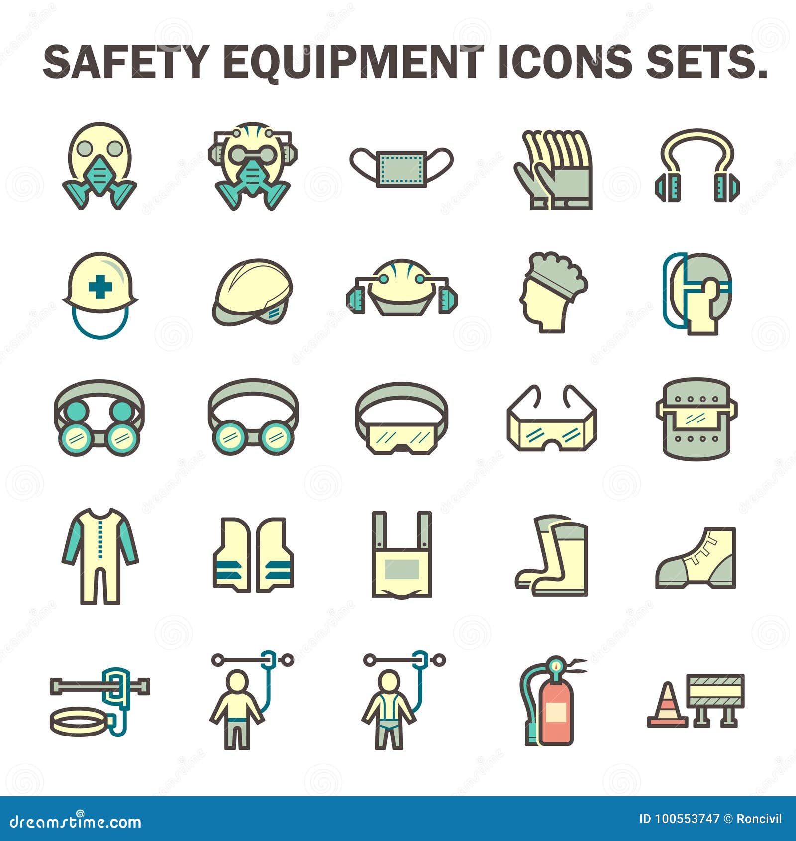 Safety equipment icons stock vector. Illustration of protect - 100553747