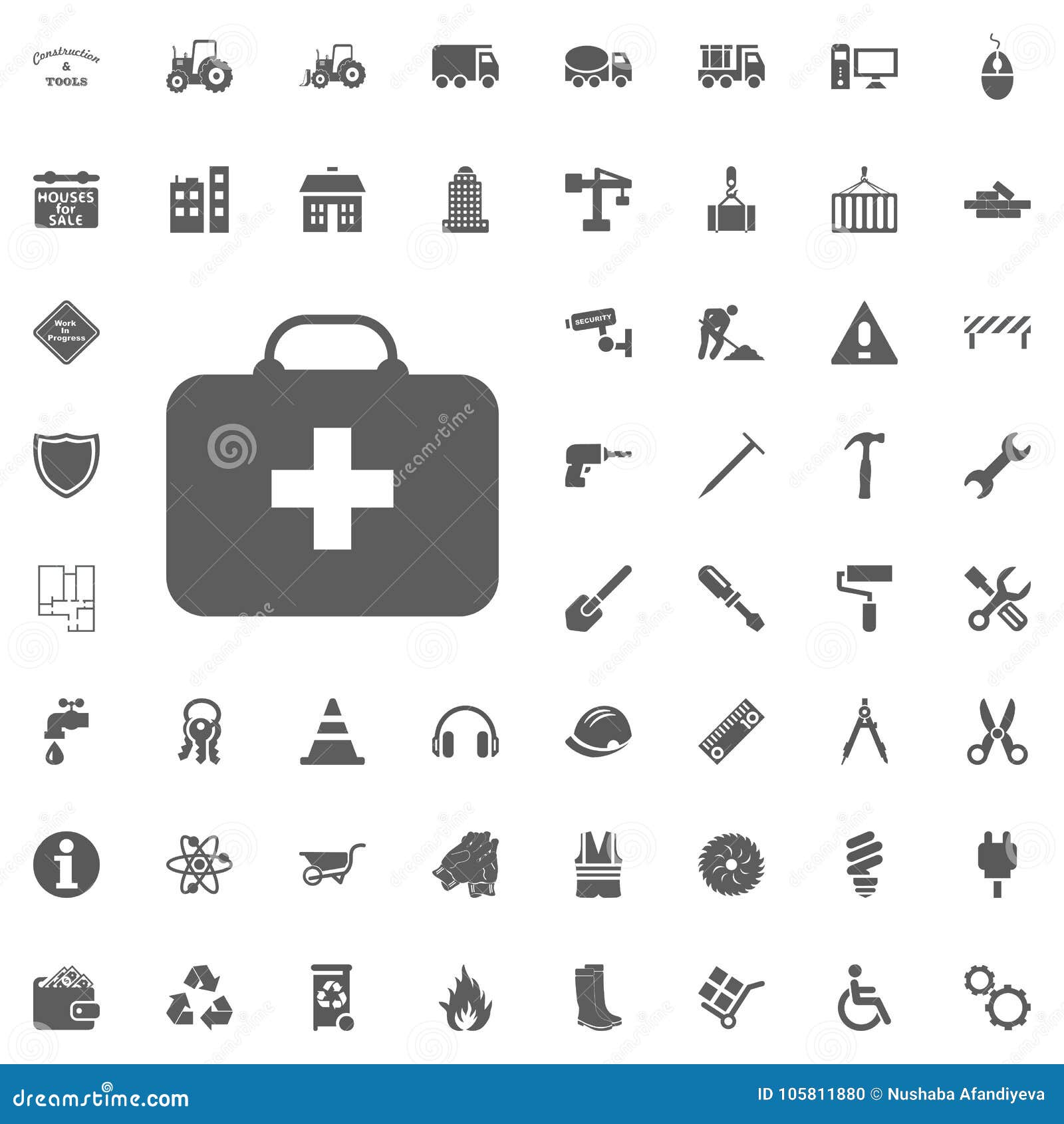 Safety First Aid Kit Icon. Construction and Tools Vector Icons Set ...