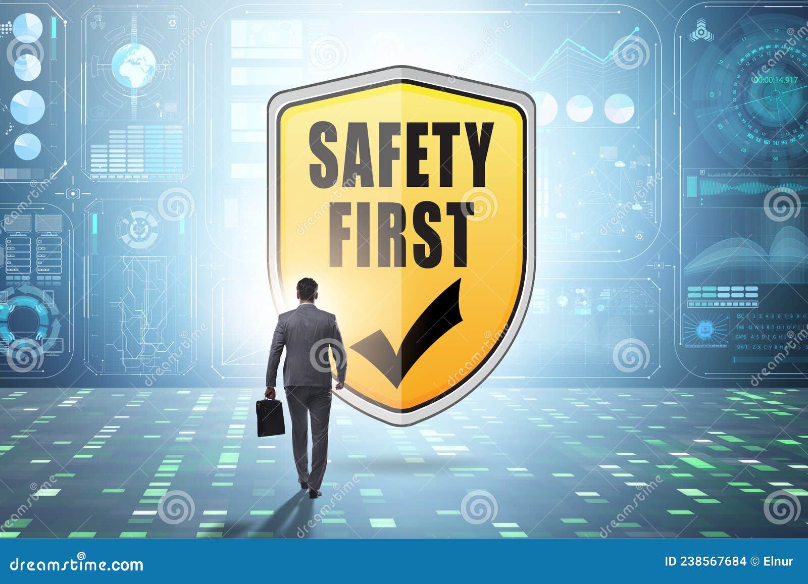 Safety First Badge with Business People Stock Photo - Image of help ...