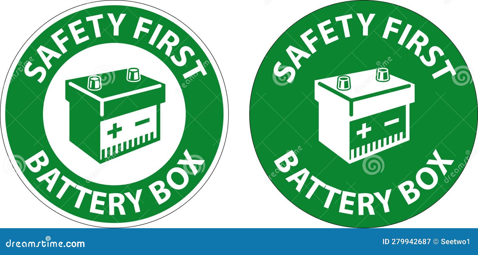 Safety First Battery Box with Icon Sign on White Background Stock ...
