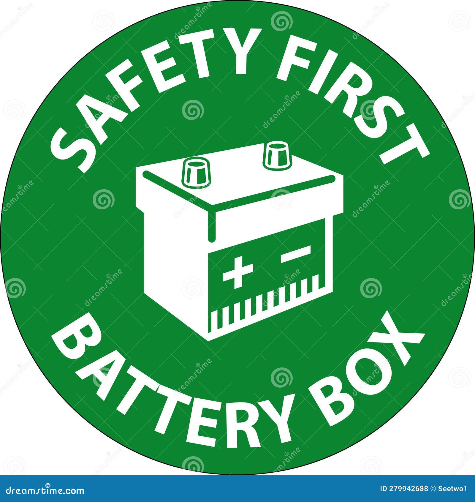 Safety First Battery Box with Icon Sign on White Background Stock ...