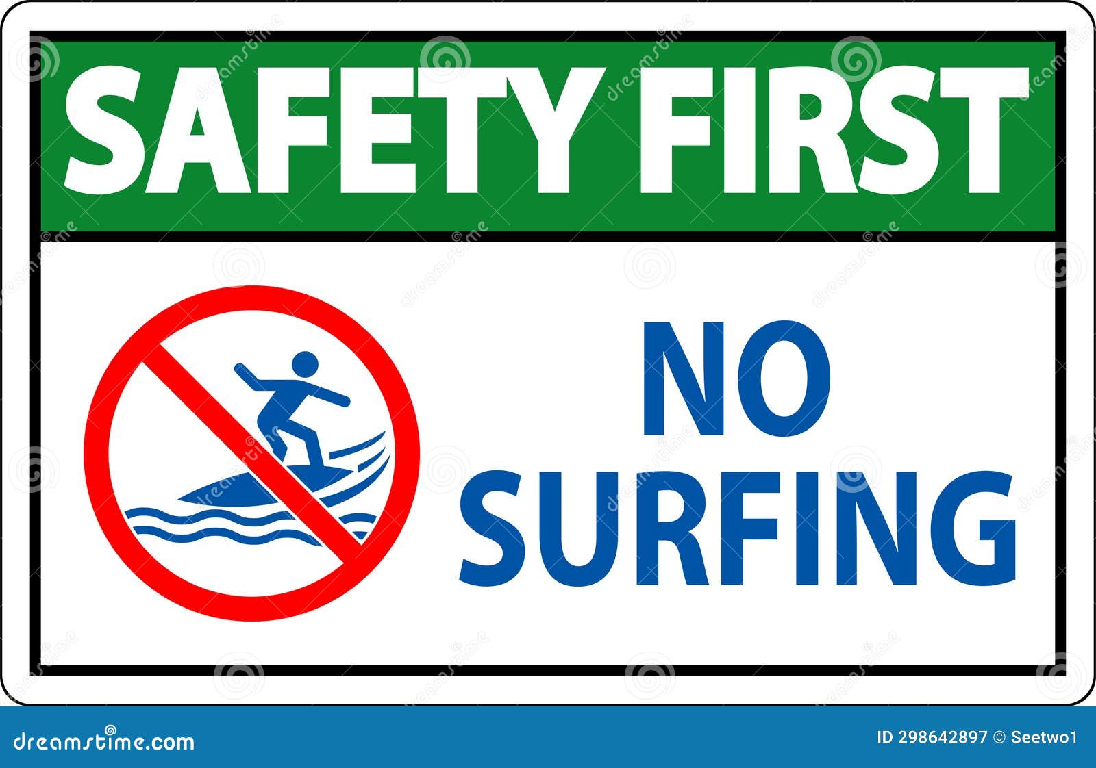 Safety First Beach Safety Sign No Surfing Stock Vector - Illustration ...