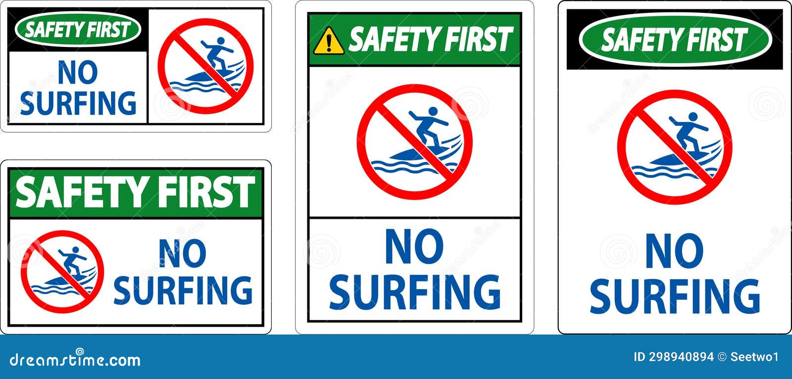 Safety First Beach Safety Sign No Surfing Stock Vector - Illustration ...