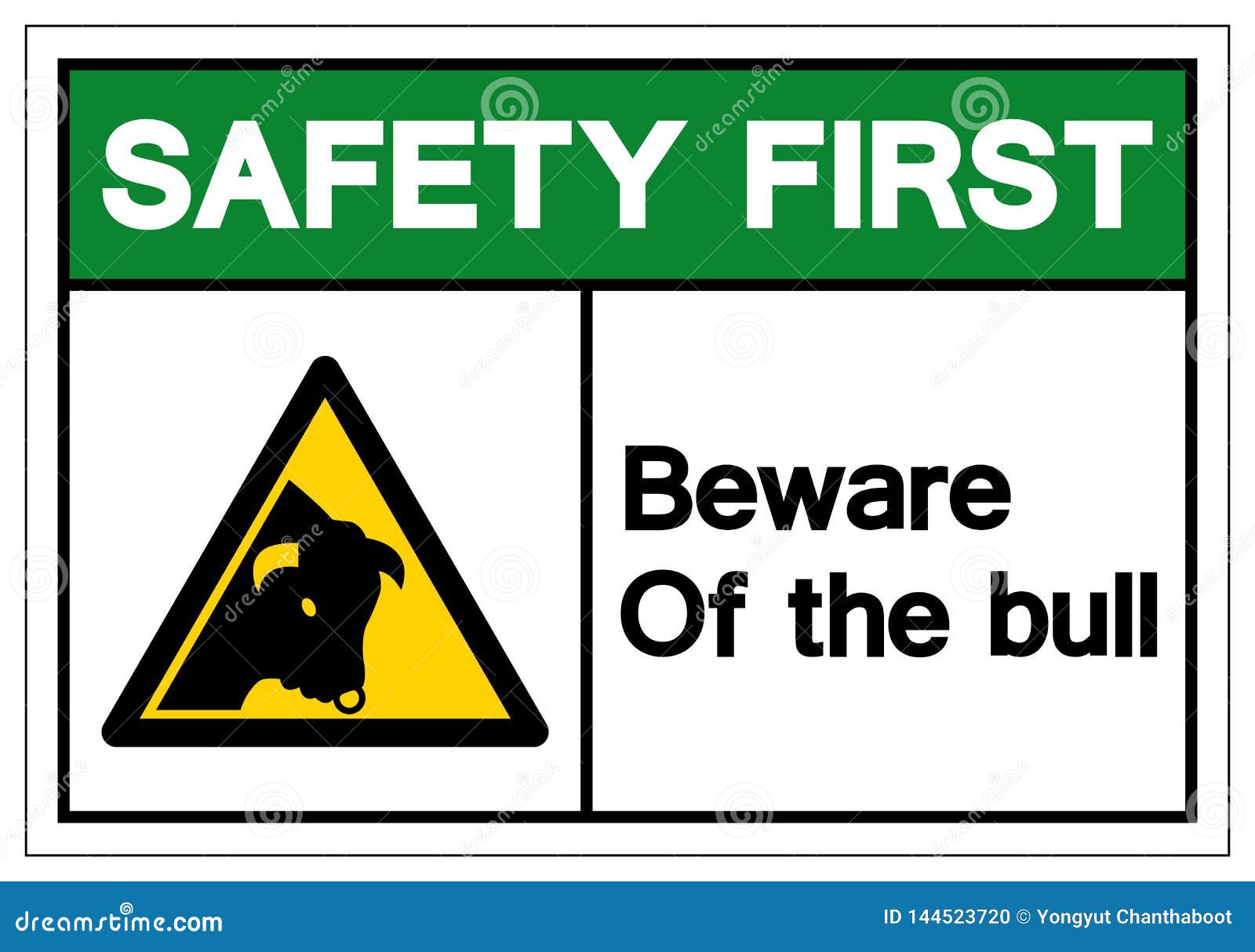 Safety First Beware of Bull Symbol Sign, Vector Illustration, Isolate ...