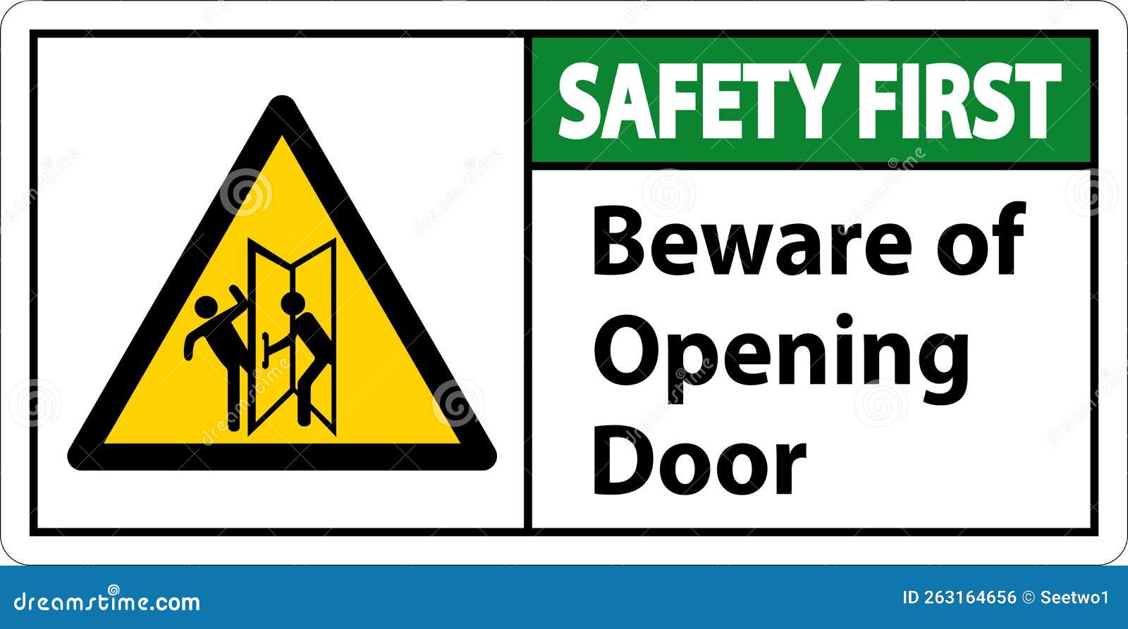 Safety First Beware Opening Door Sign on White Background Stock Vector ...