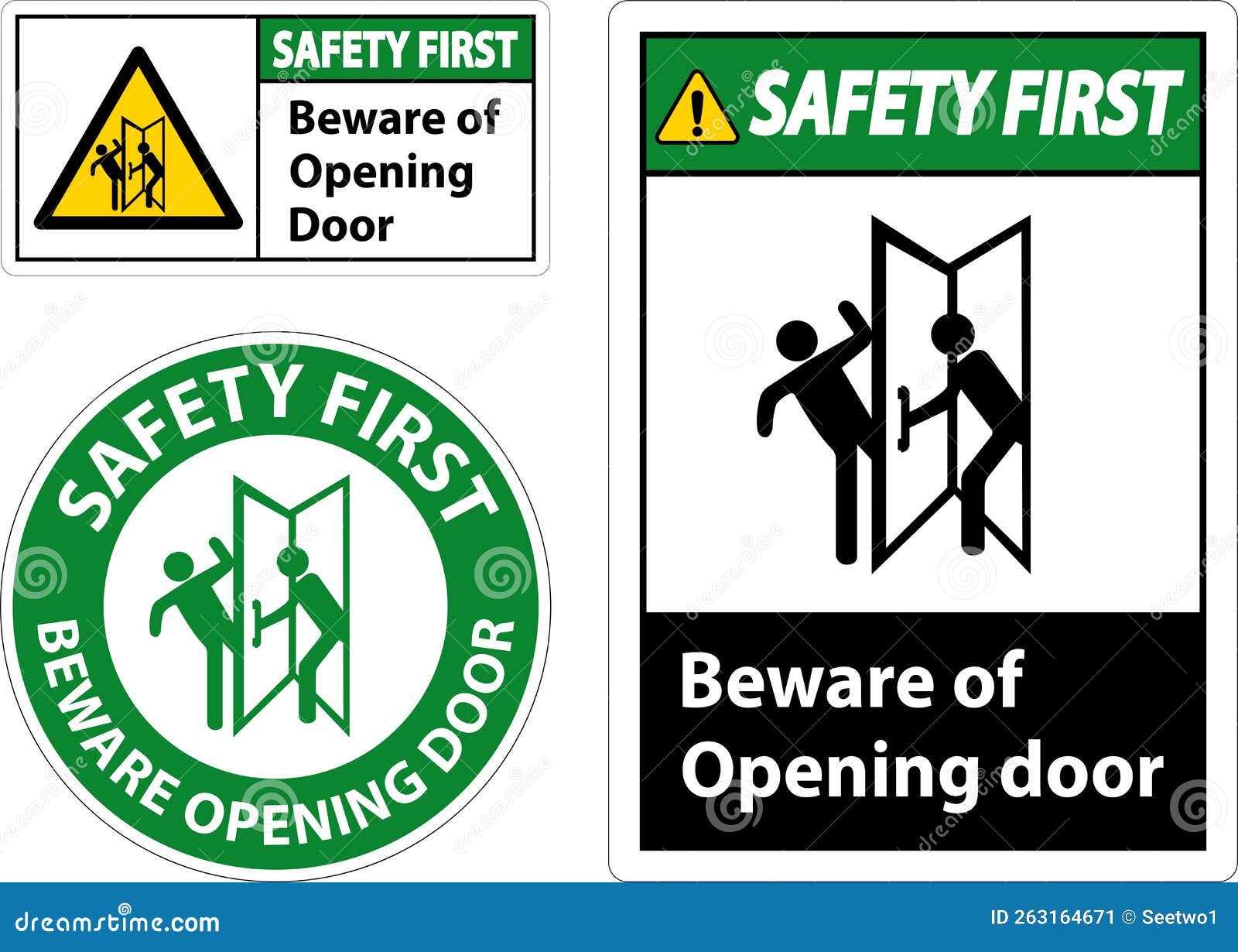 Safety First Beware Opening Door Sign on White Background Stock Vector ...