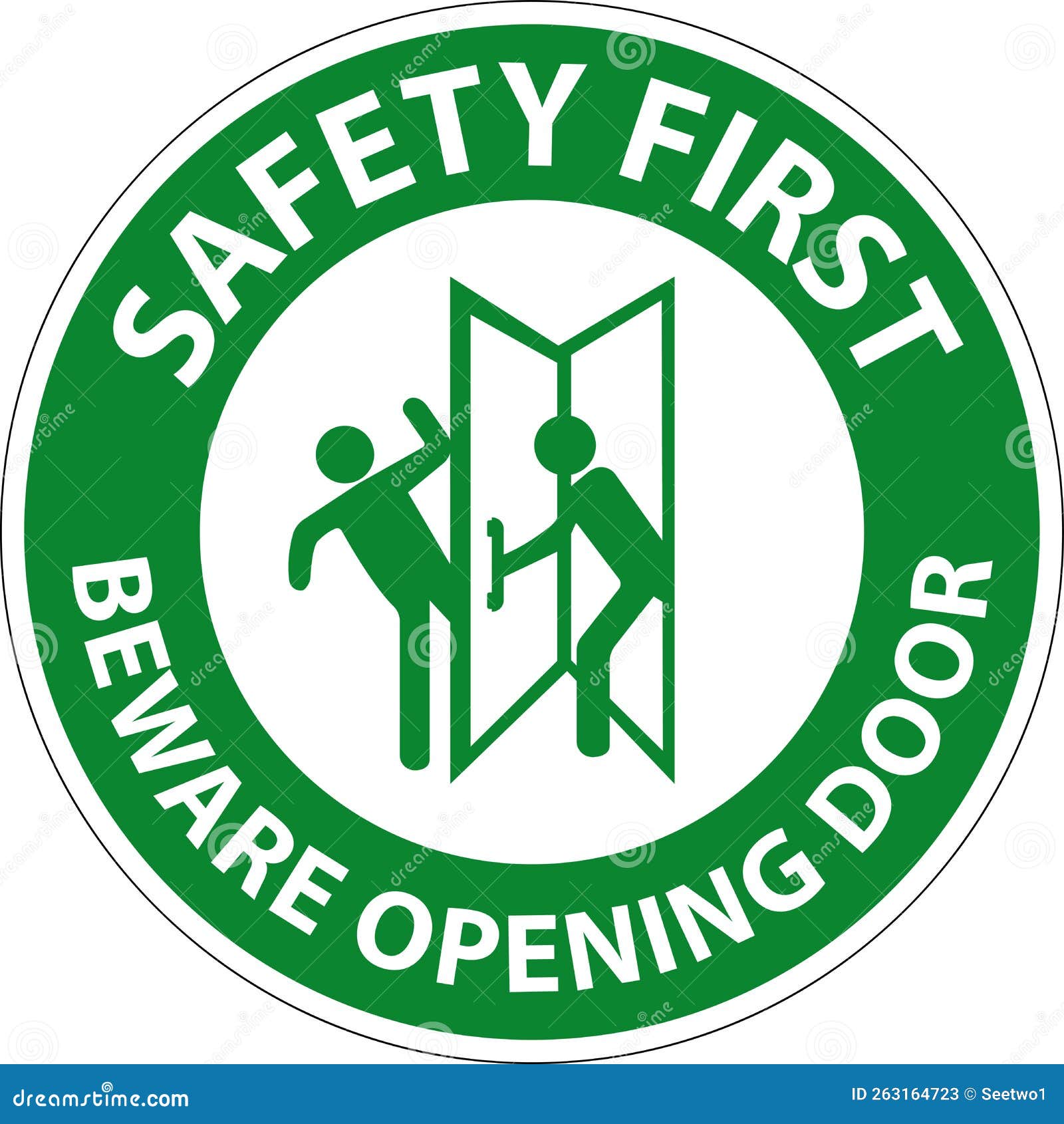 Safety First Beware Opening Door Sign on White Background Stock Vector ...
