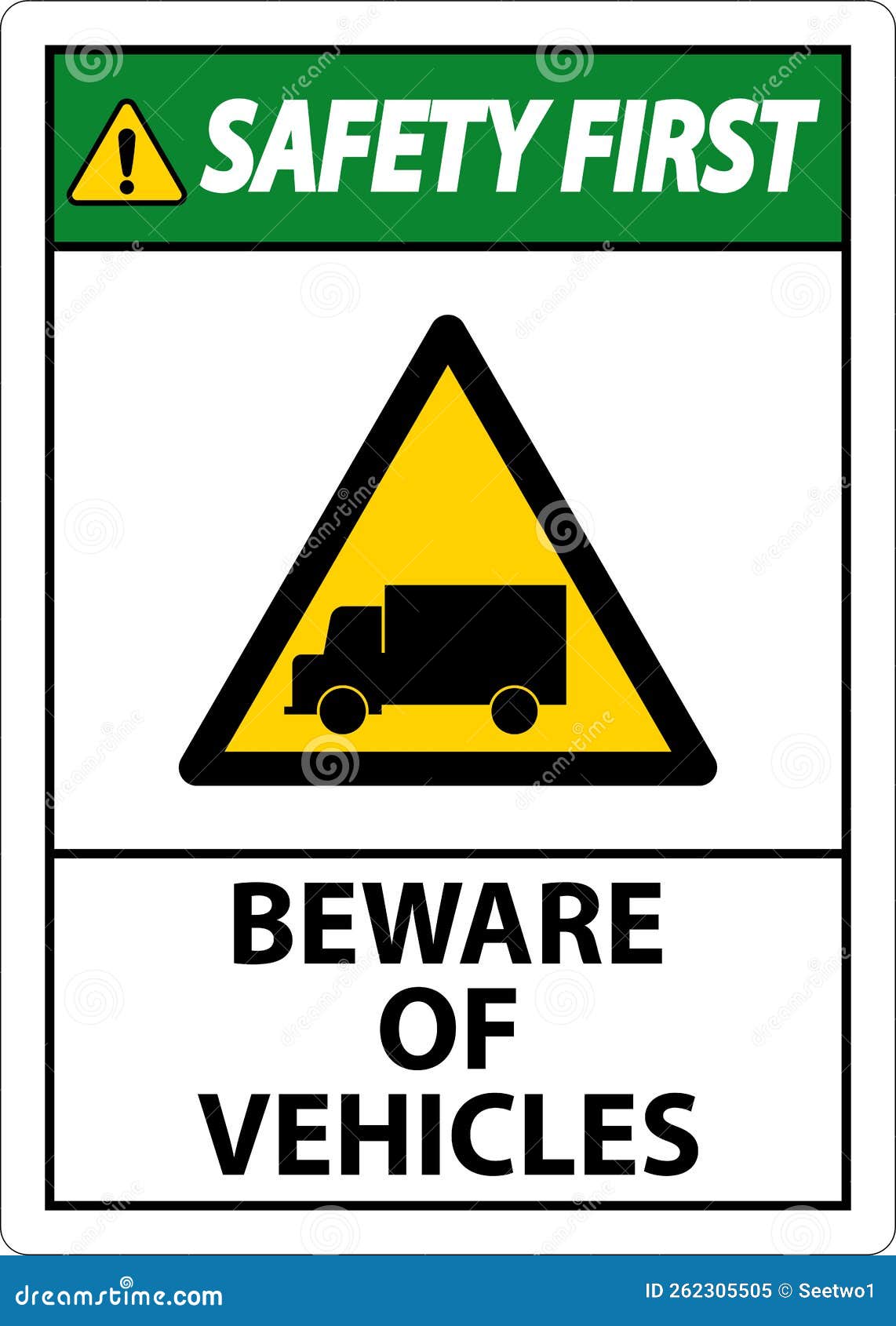 Safety First Beware of Vehicles Sign on White Background Stock Vector ...