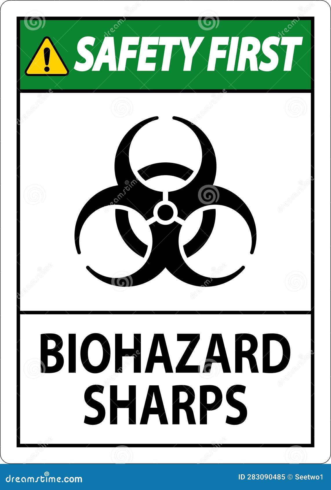 Safety First Biohazard Label, Biohazard Sharps Stock Vector ...