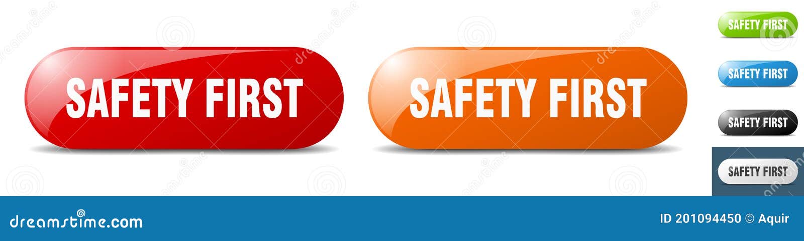 Safety First Button. Key. Sign. Push Button Set Stock Vector ...
