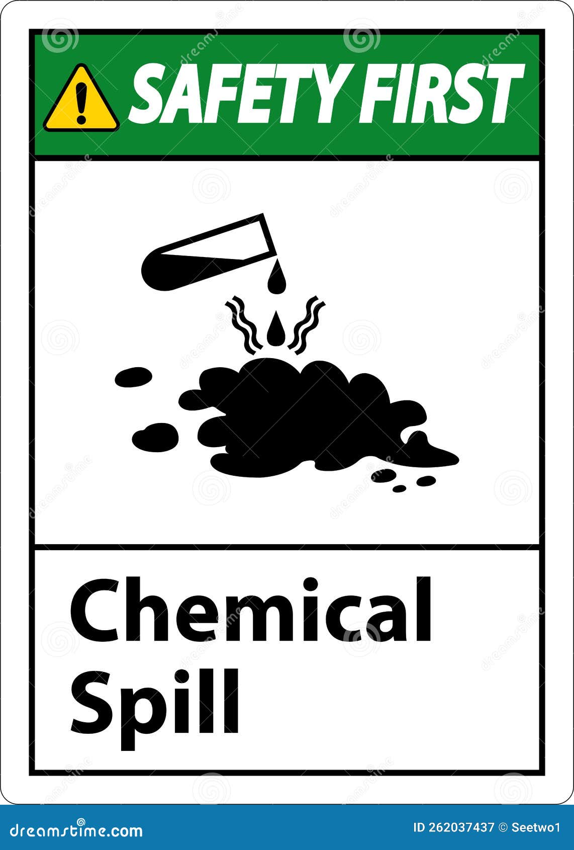 Safety First Chemical Spill Sign on White Background Stock Vector ...