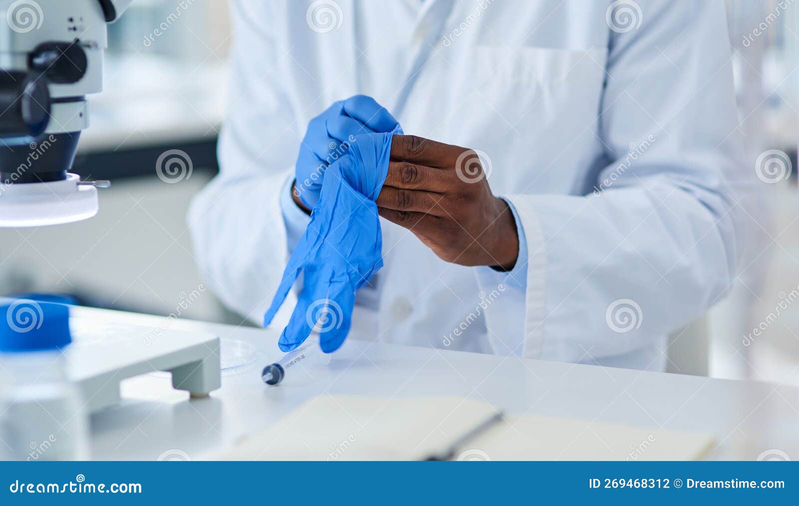 Safety First. Closeup of an Unrecognizable Scientist Putting Protective ...