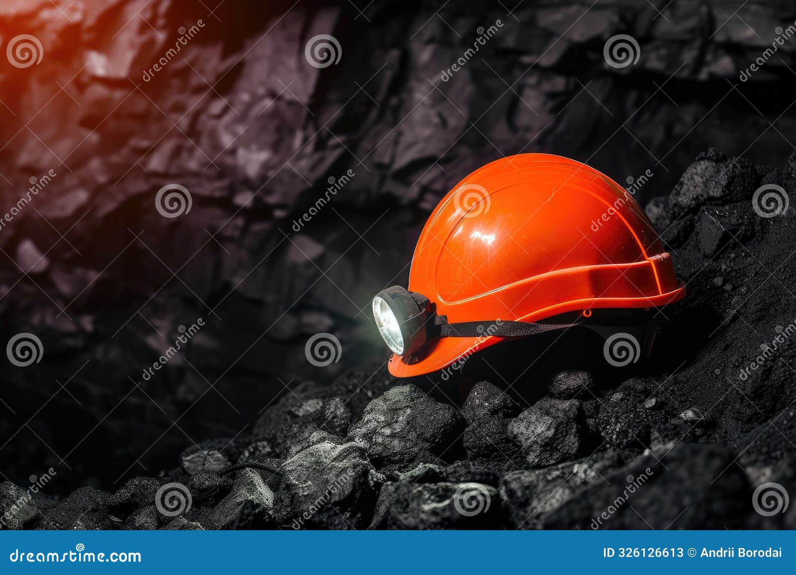 Safety First: Coal Mining with New Head Lamp and Hard Hat. Stock ...