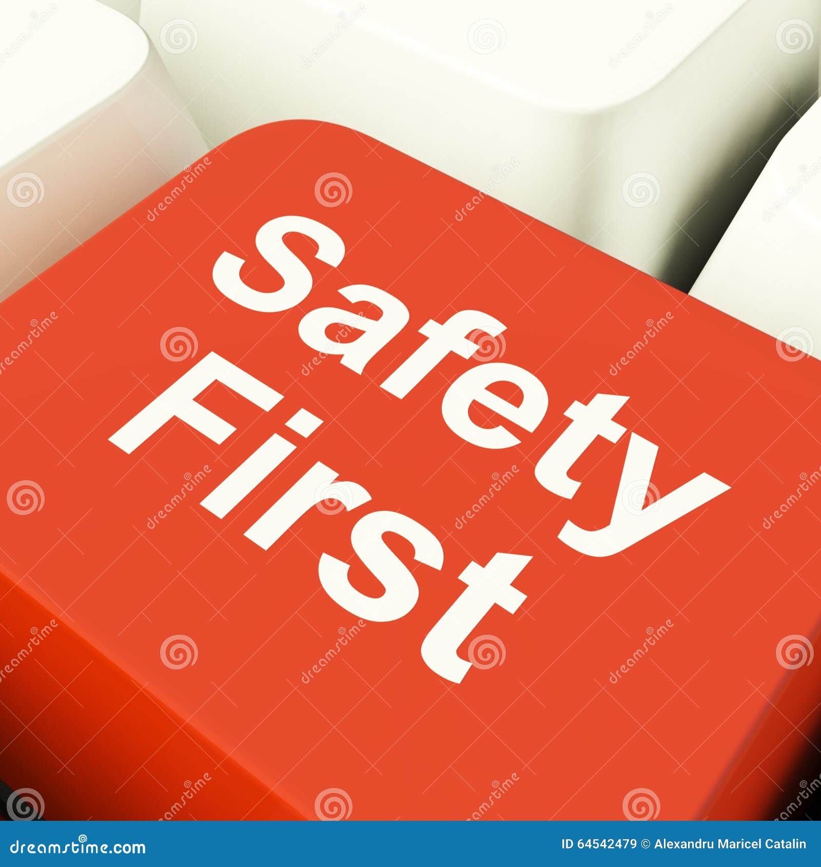 Safety First Computer Key Showing Caution Protection and Hazards Stock ...
