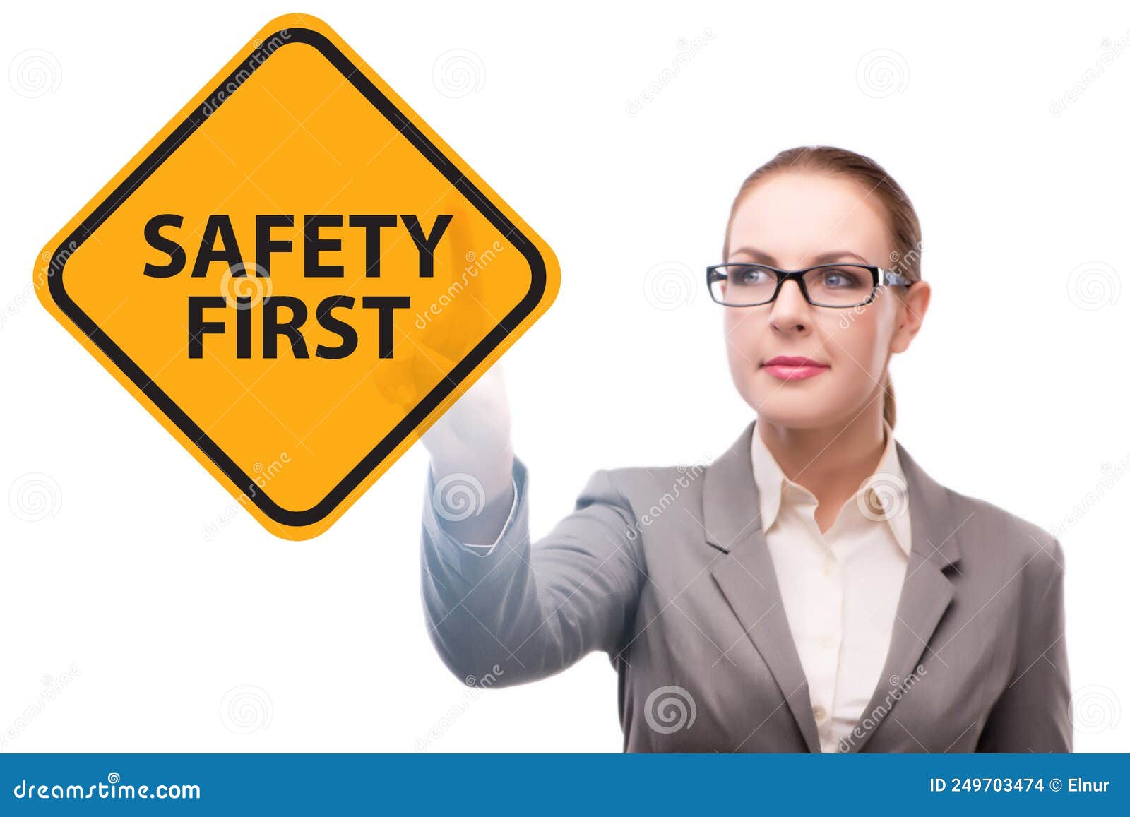 Safety First Concept with Businesswoman Stock Photo - Image of secure ...