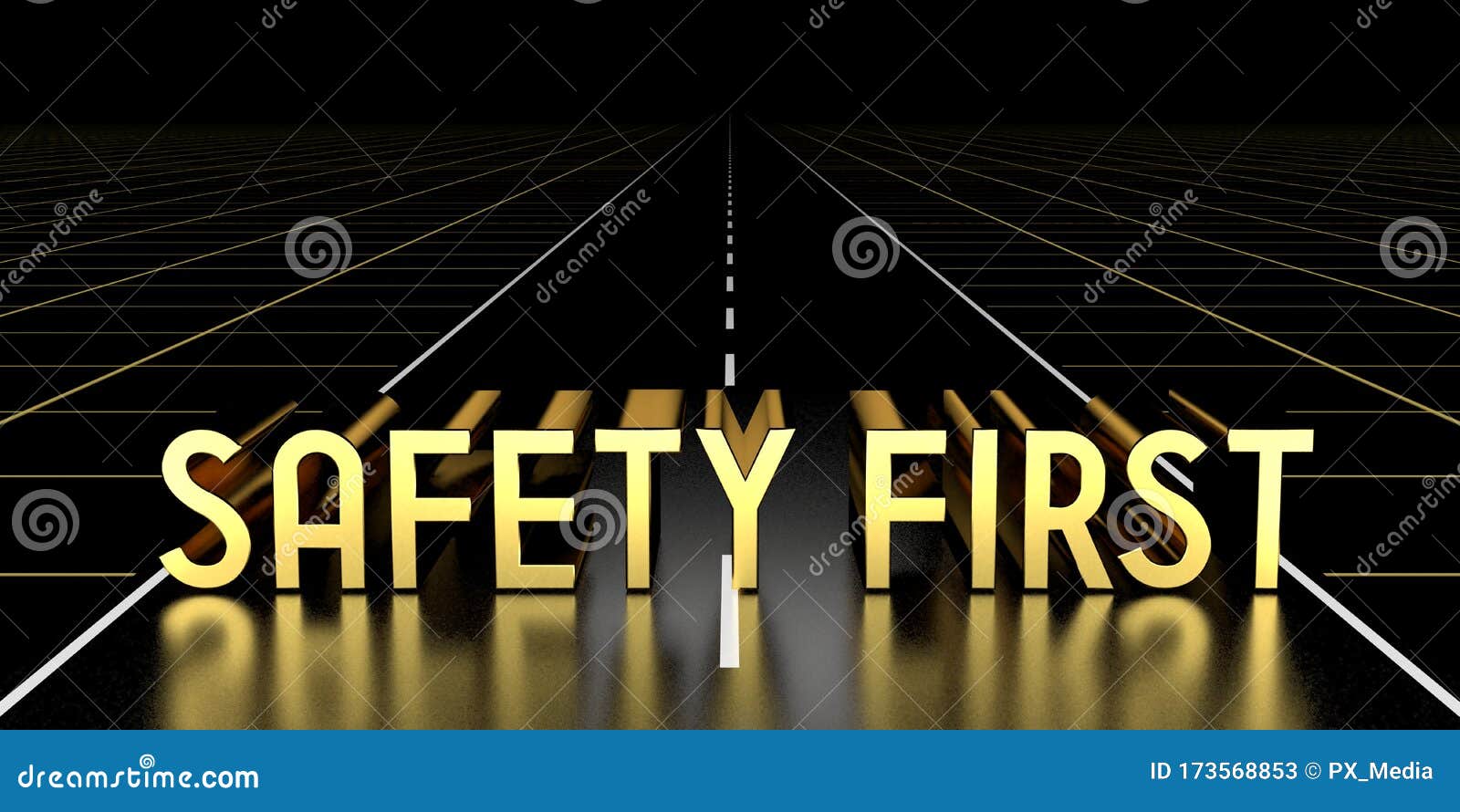 Safety First Concept, Road - 3D Rendering Stock Illustration ...