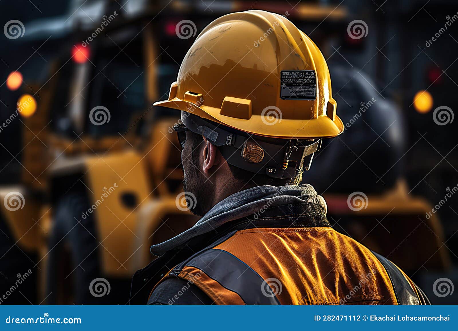 Safety First Construction Worker Wearing Protective Helmet. Created ...