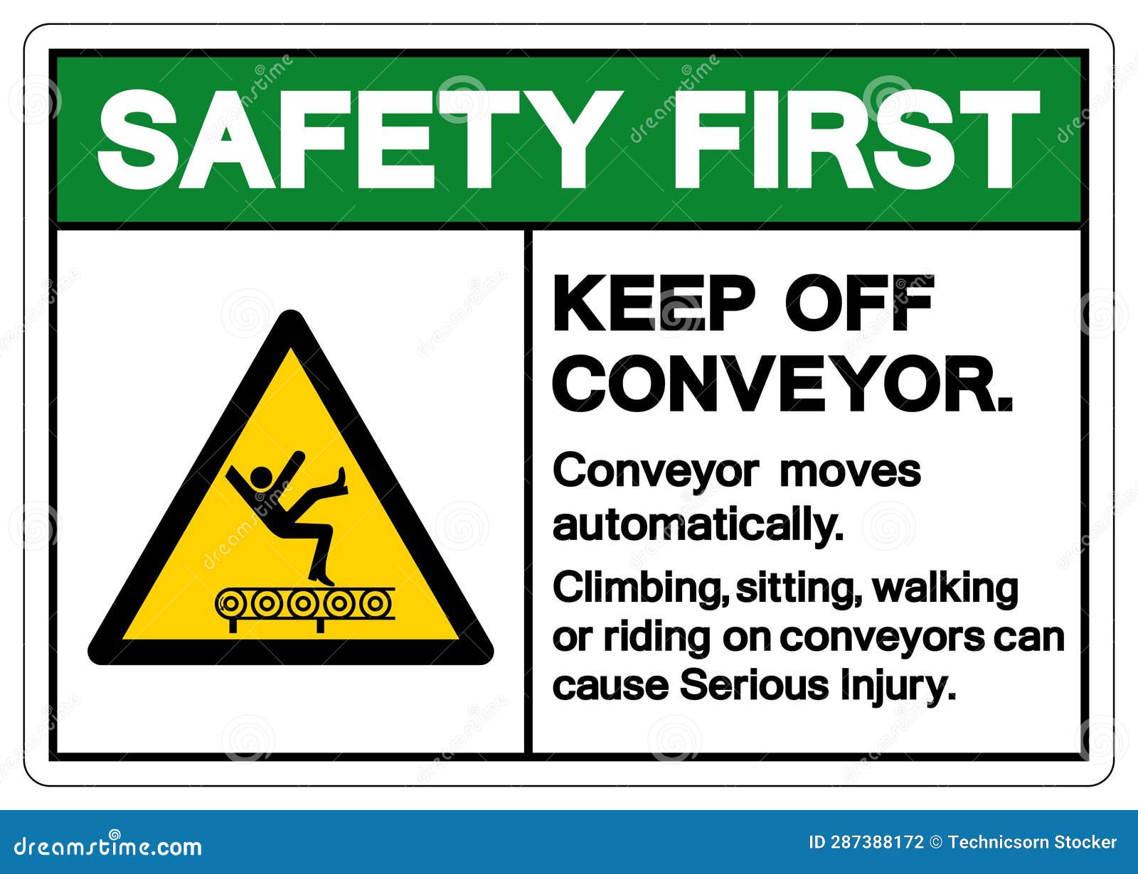Safety First Conveyor Keep Off Symbol Sign, Vector Illustration ...